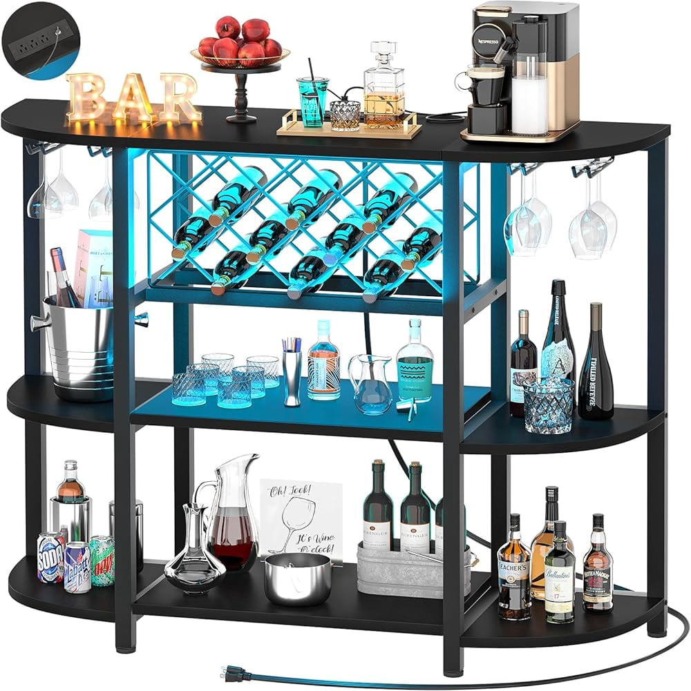 4-layer metal bar cabinet with sockets and LED lights, independent ...