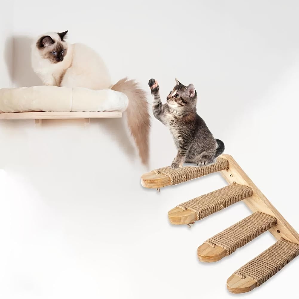 4-layer wooden ladder with a sword A wall-mounted multi-level play structure suitable for cats ...