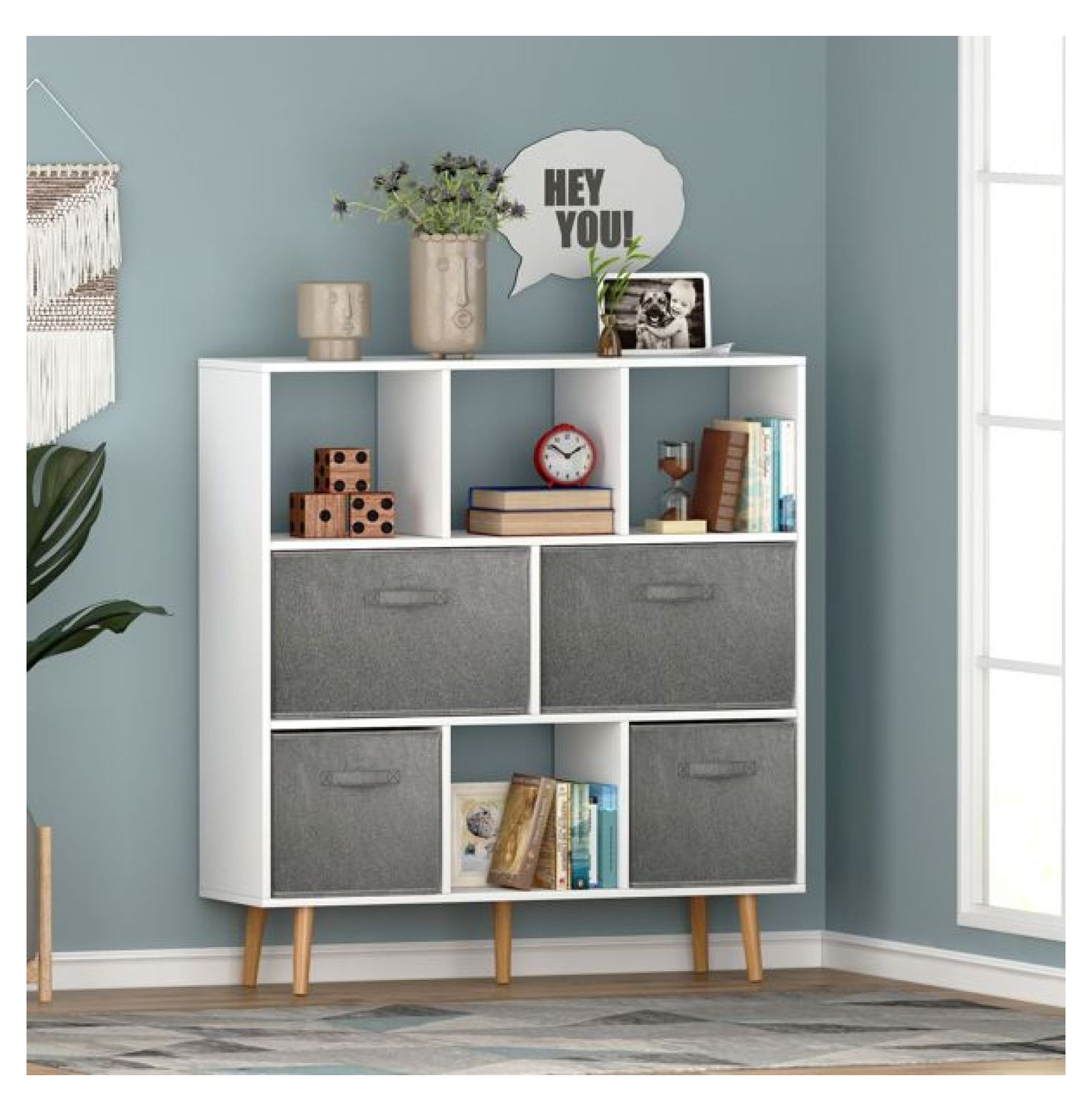 4 layers 8 grids with high feet 4 non-woven drawers bookshelf MDF ...