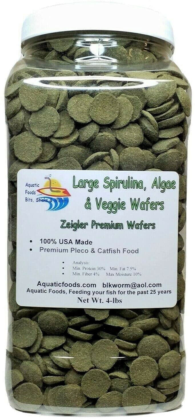 Aquatic Foods Sinking Algae Spirulina Veggie Wafers, 4 lb Jar, Ideal ...