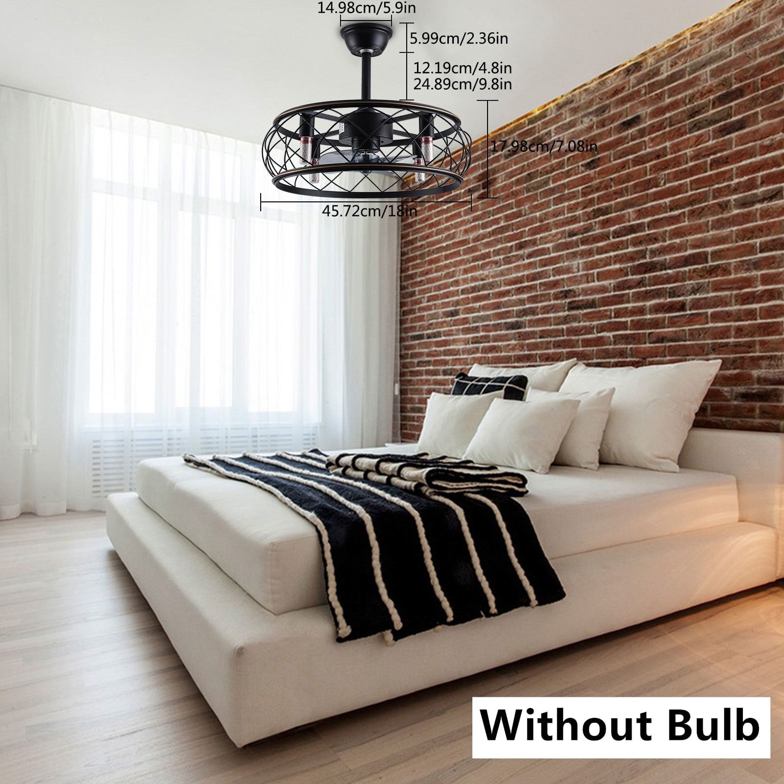 4-light Retro Metal Cage Ceiling Fan Light Flush Mount Timing Fan Lamp ...