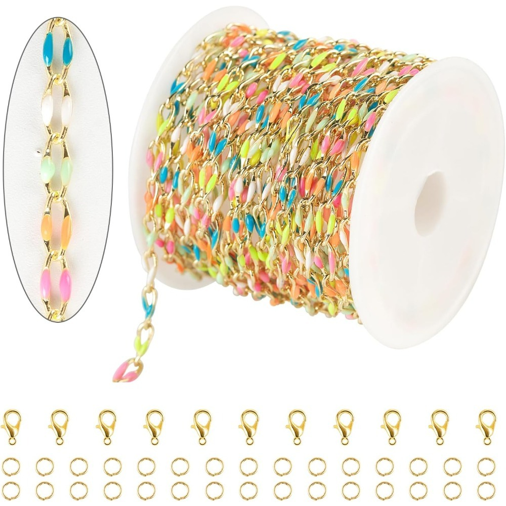 4 meters mixed color heart-shaped link chain, anti-fading golden enamel ...