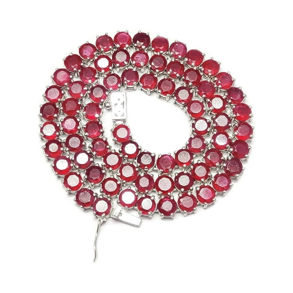 4 mm Round Ruby Tennis Necklace Round Ruby Necklace Red Ruby Necklace ...