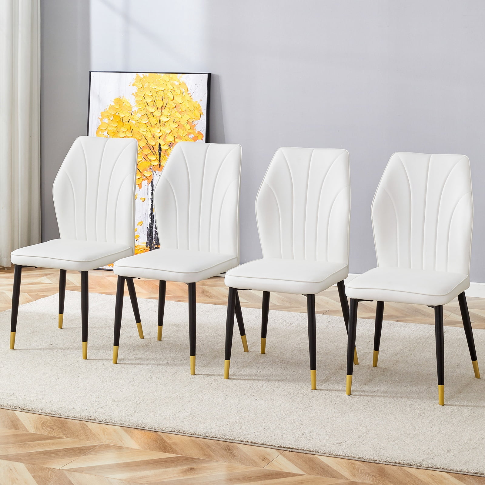 4 modern dining chairs with stylish PU patterned backrest and black ...