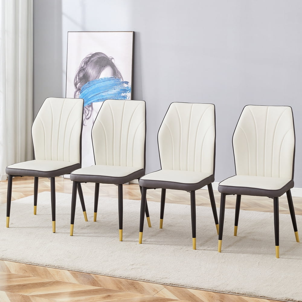 4 modern dining chairs with stylish PU patterned backrest and black ...