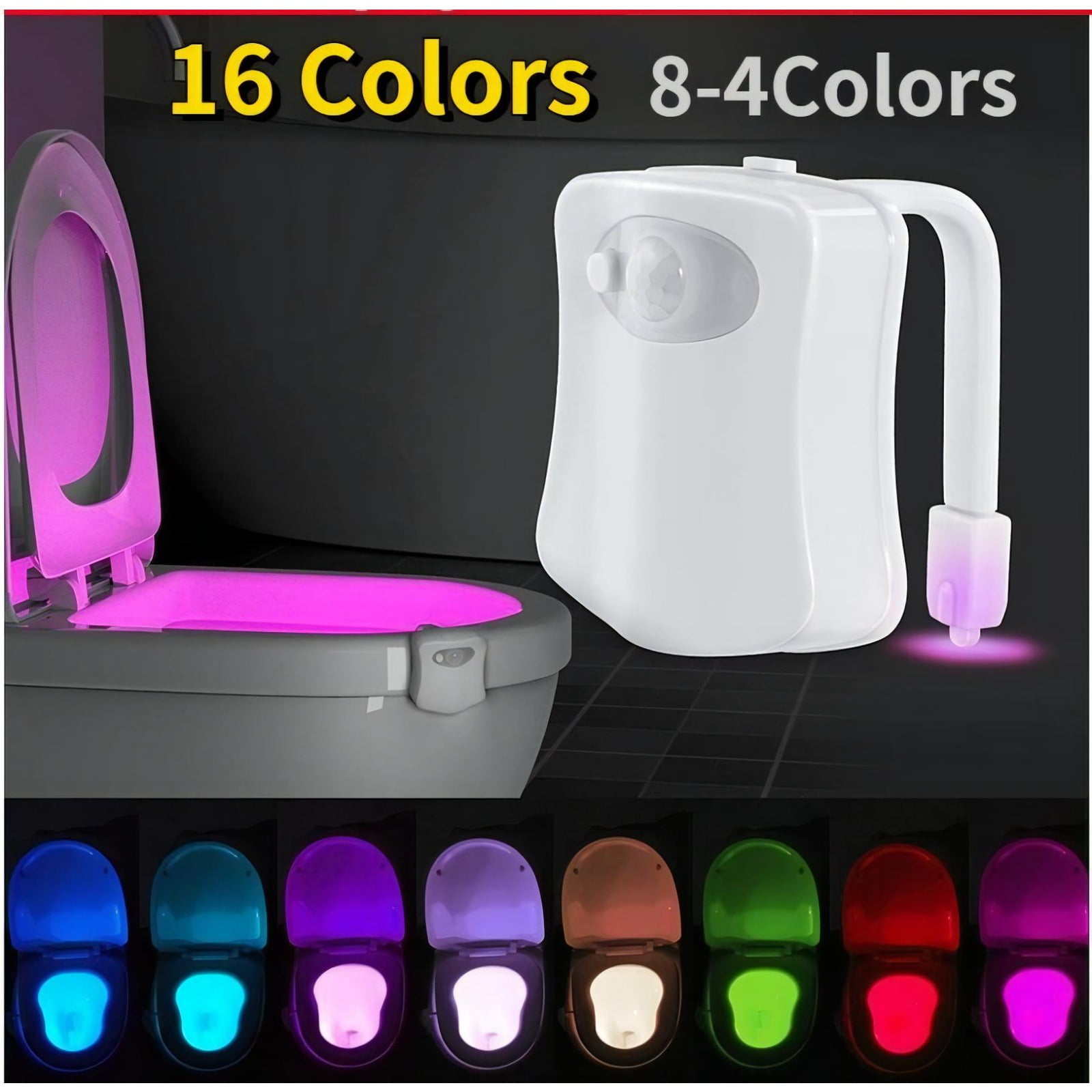 4 or 8 or 16 Colors Human Motion Sensor Toilet Light Bathroom ...