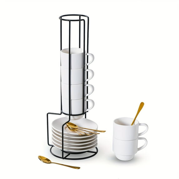 4-ounce espresso cup with saucer, spoon and metal holder, 6-piece small ...