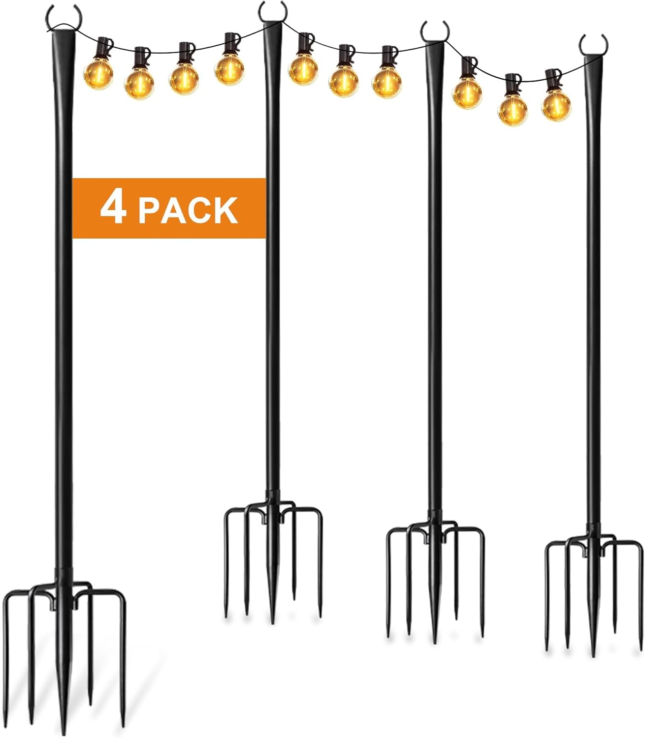 4 outdoor lamp poles with 10-foot strings, thickened metal lamp poles ...