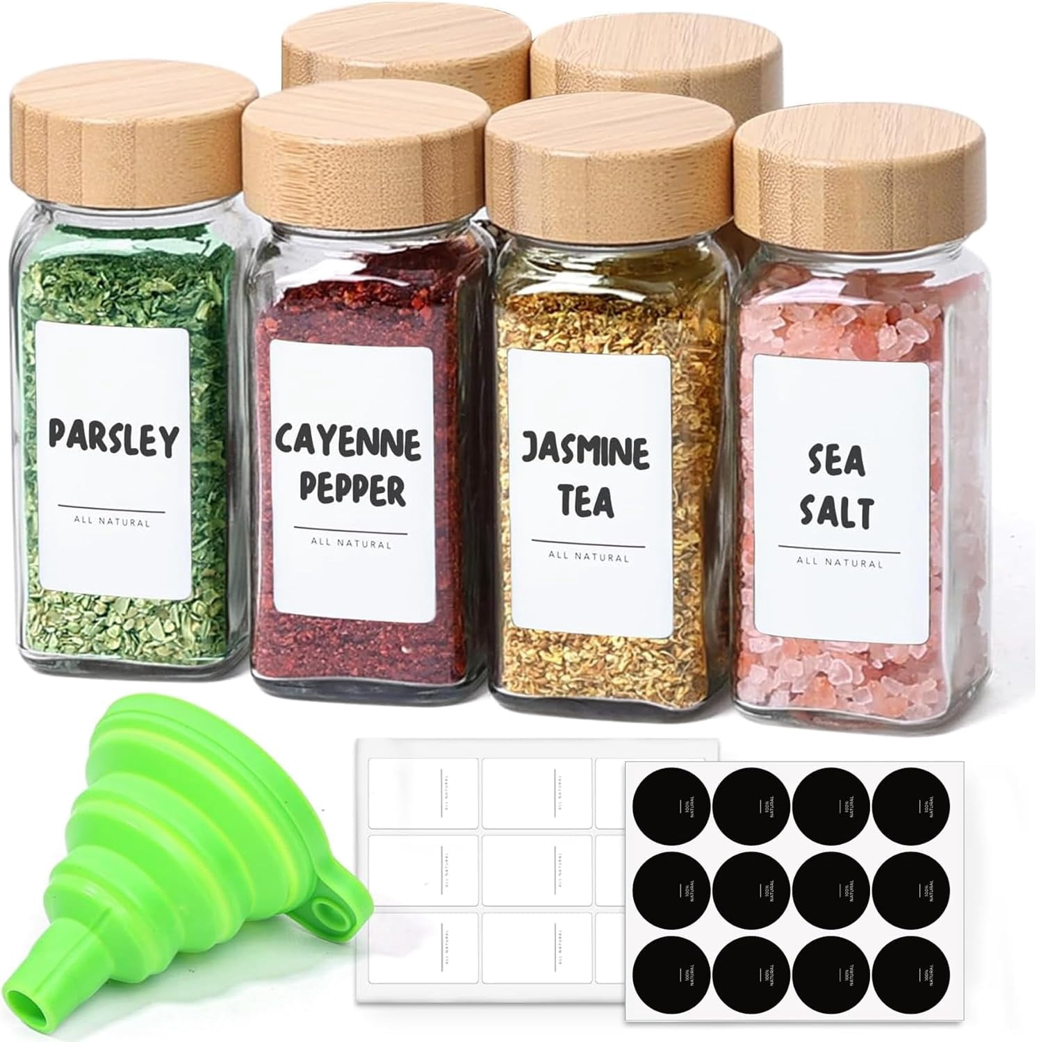 4 oz 6Pcs Glass Spice Jars with Label, Empty Spice Containers with ...