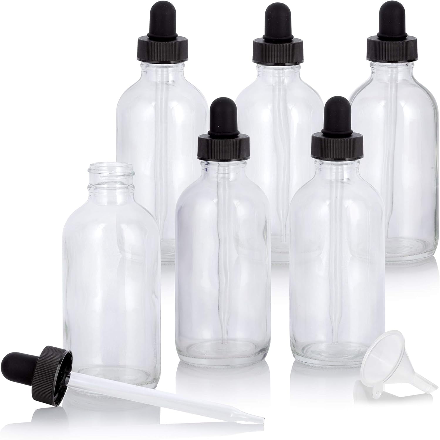 4 oz Clear Flint Glass Round With Black Dropper Bottle (6 Pack ...