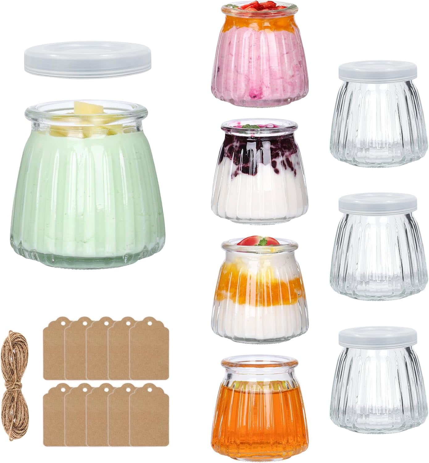 4 oz Clear Glass Mini Jars with Lids - Set of 8, Perfect for Yogurt ...