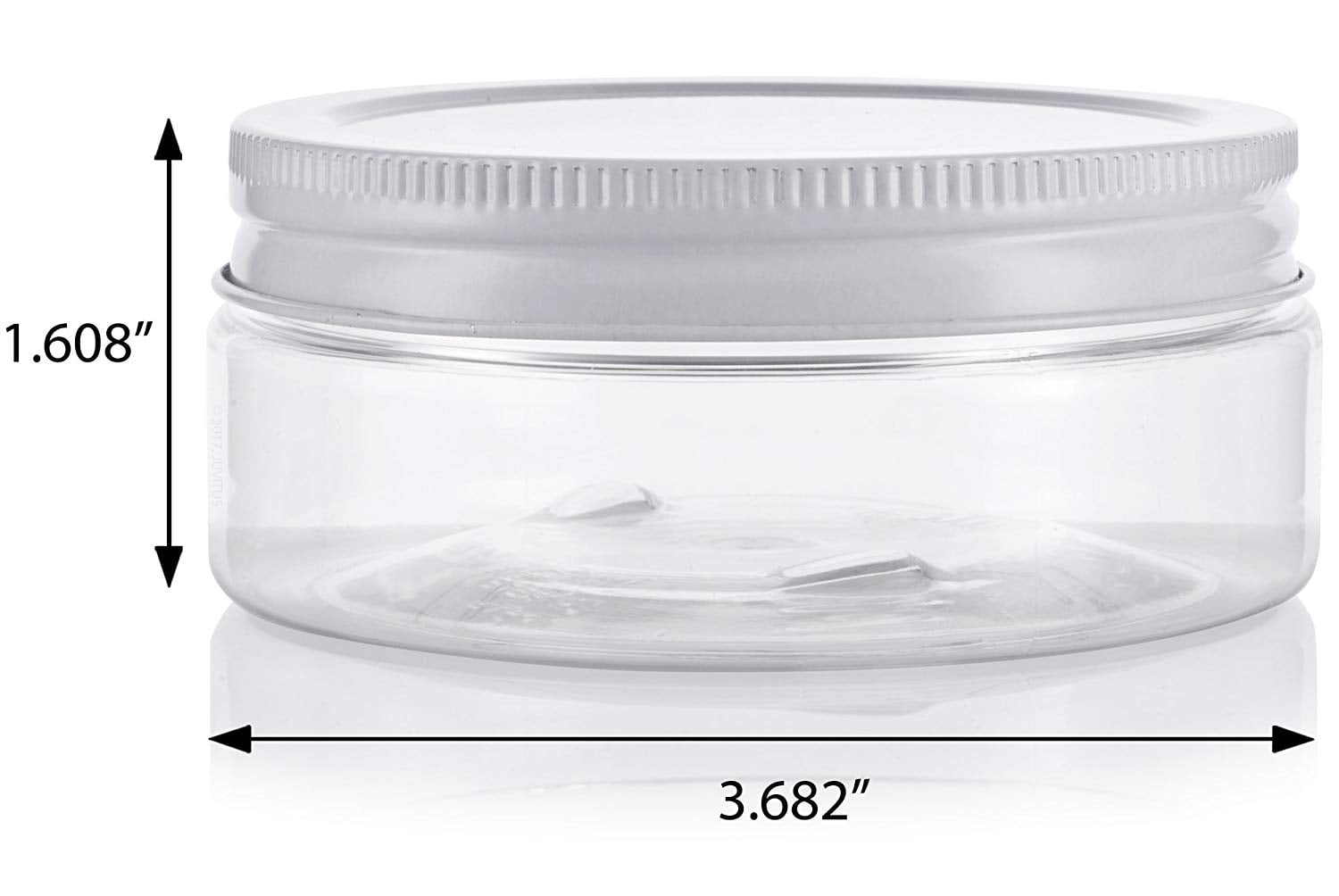 4 oz Clear Plastic Extra Low Profile Jar with White Metal Lid (12 Pack ...
