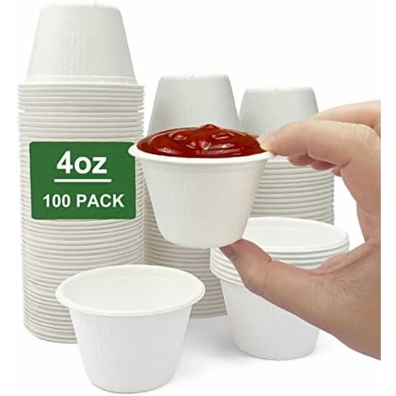 4 oz Disposable Bagasse Fiber Souffle Cups 100pk, 100% Natural ...
