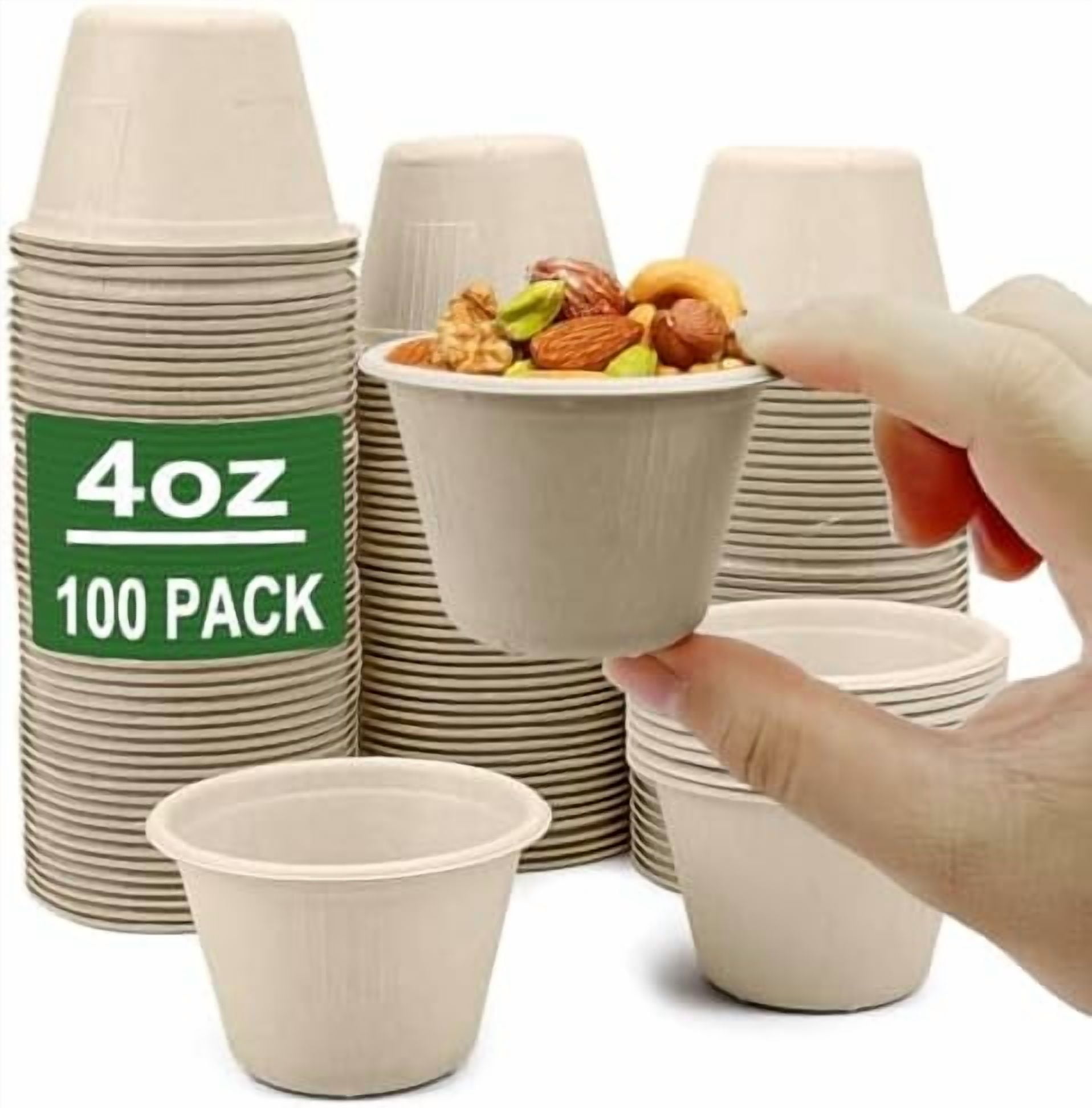 4 oz Disposable Bagasse Fiber Souffle Cups 100pk, 100% Natural Biodegradable Compostable ...