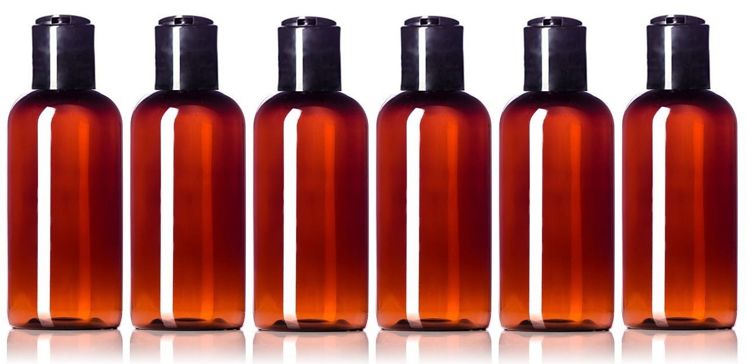4 oz Empty Amber Plastic Boston Round Squeeze Bottles with Disc Top ...