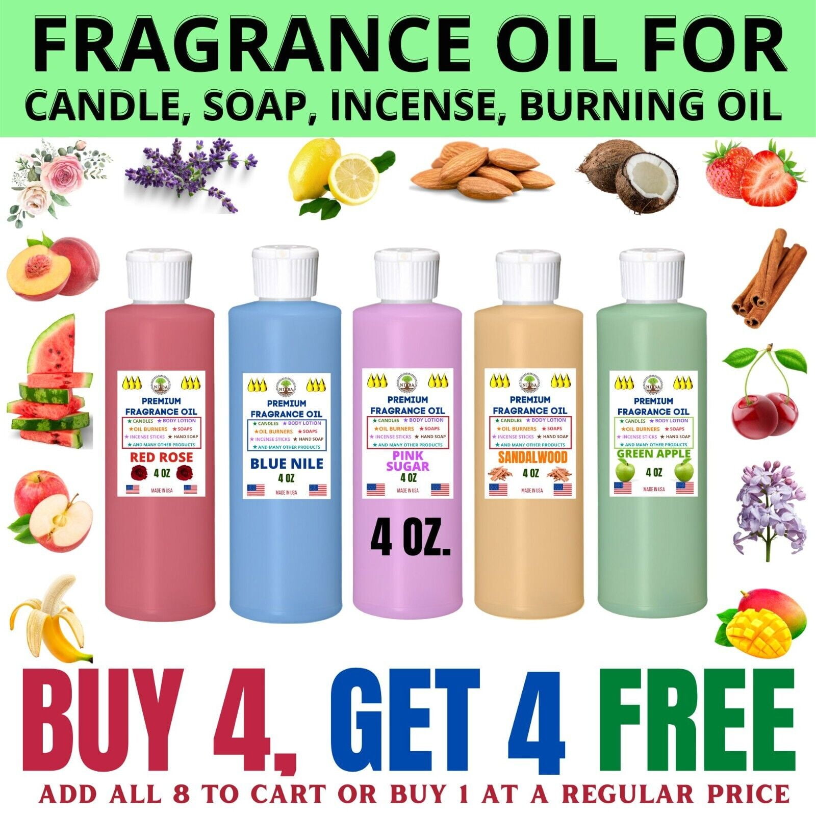 4 oz. Fragrance Scented Oil - Soap Burning Bath Bomb Candle Incense ...