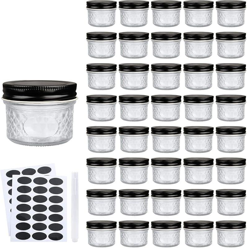 4 oz Glass Jars With Lids（Black）,Small Clear Canning Jars For Caviar ...