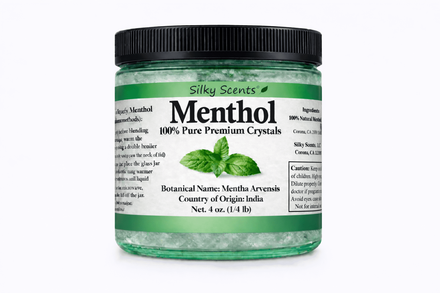 4 oz Menthol Crystals in Glass Jar - 100% Pure and Natural by Silky ...
