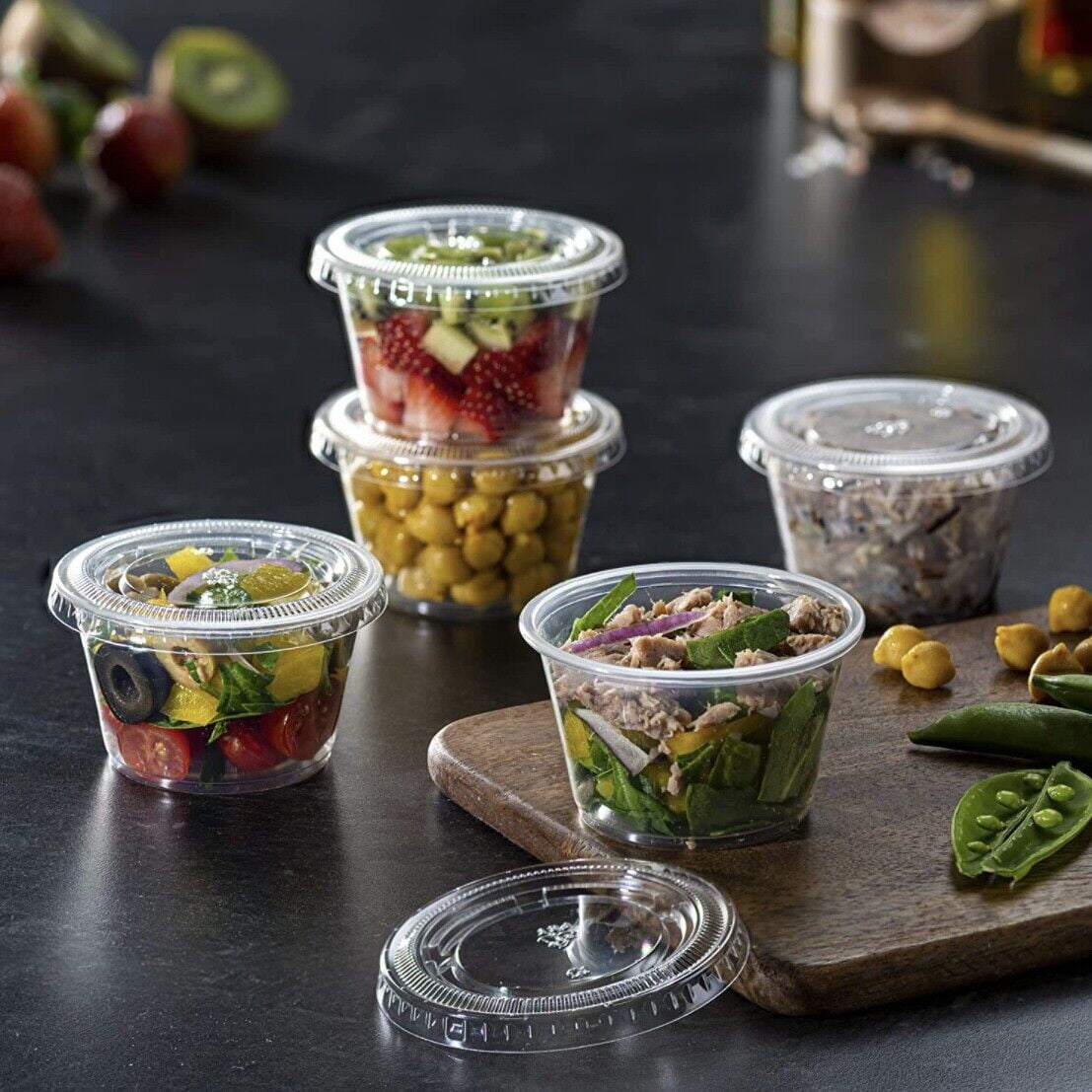 4 oz Plastic Clear Disposable Portion Cups with Lids for Sauce Cup BPA ...
