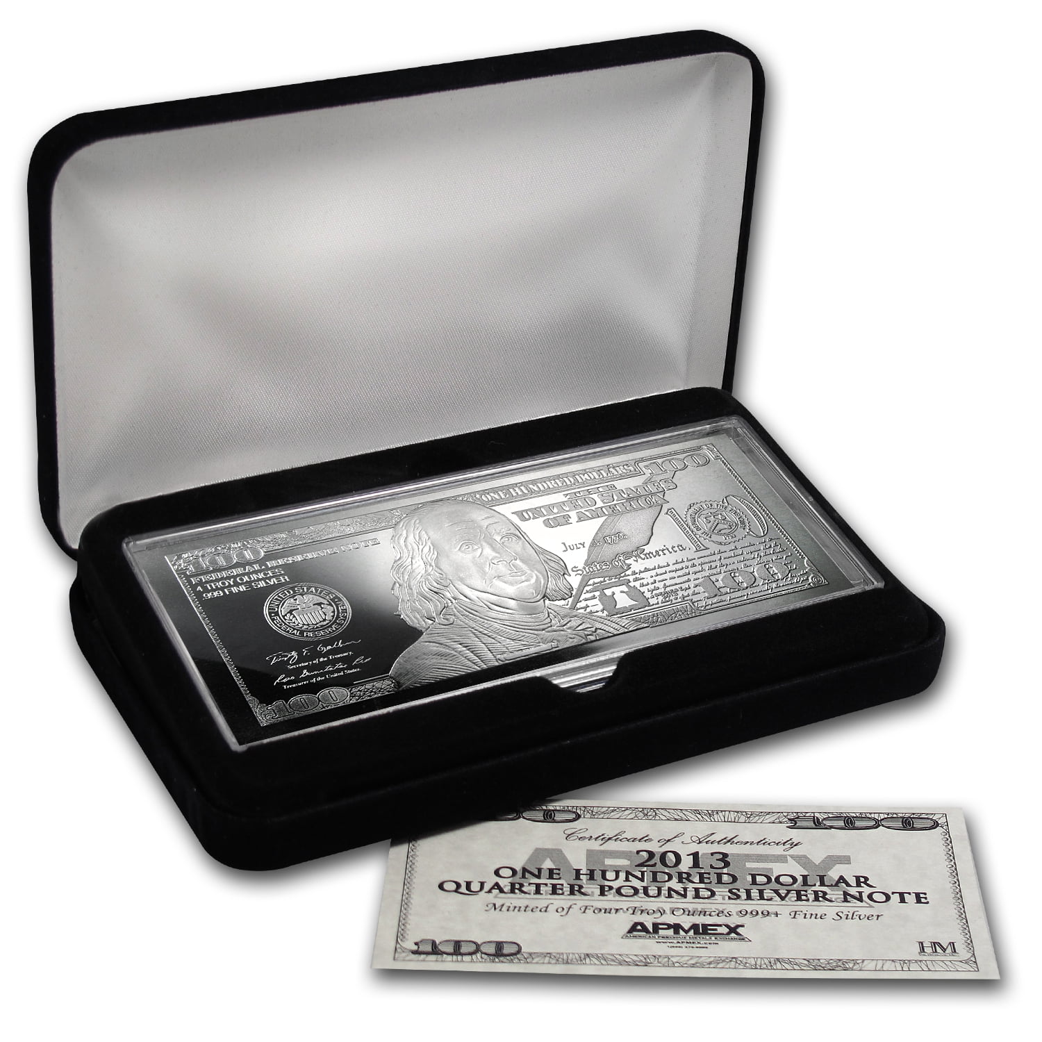 4 oz Silver Bar, 2013 Design, Proof Finish, .999 Fine Silver, Box & COA ...
