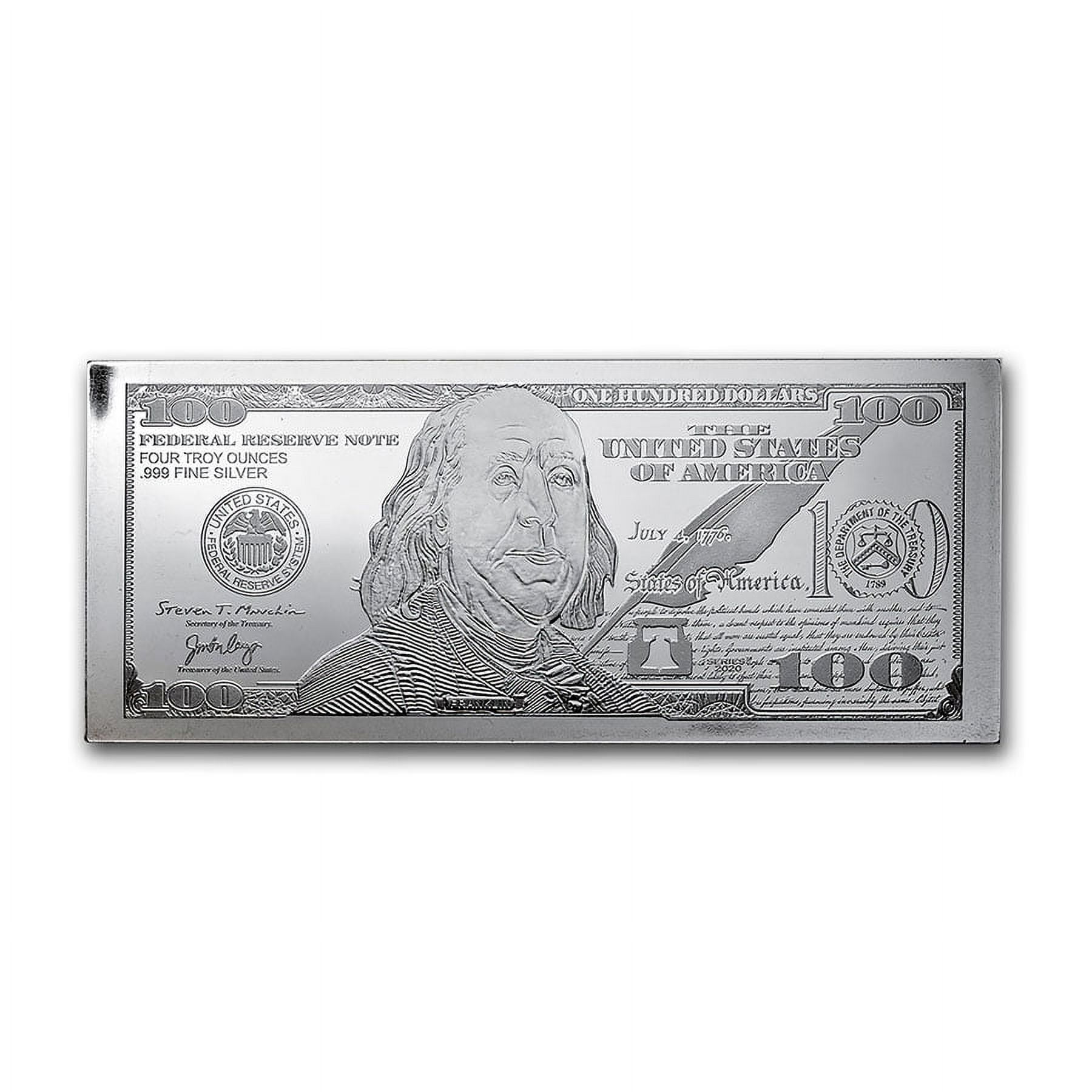 2020 4 oz Silver Bar - $100 Bill Replica with Box & COA - Walmart.com