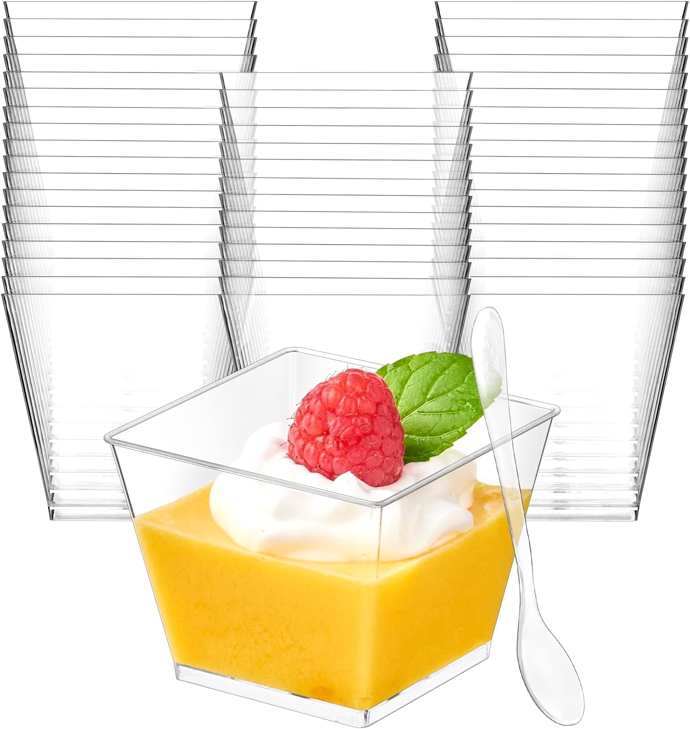 4 oz Square Mini Dessert Cups with Spoons - 50 Pack Plastic Pudding ...