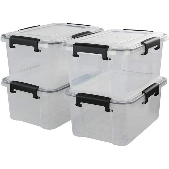 4-pack 10 Liter Clear Plastic Storage Boxes with Latch Clip/Seal Lidded ...
