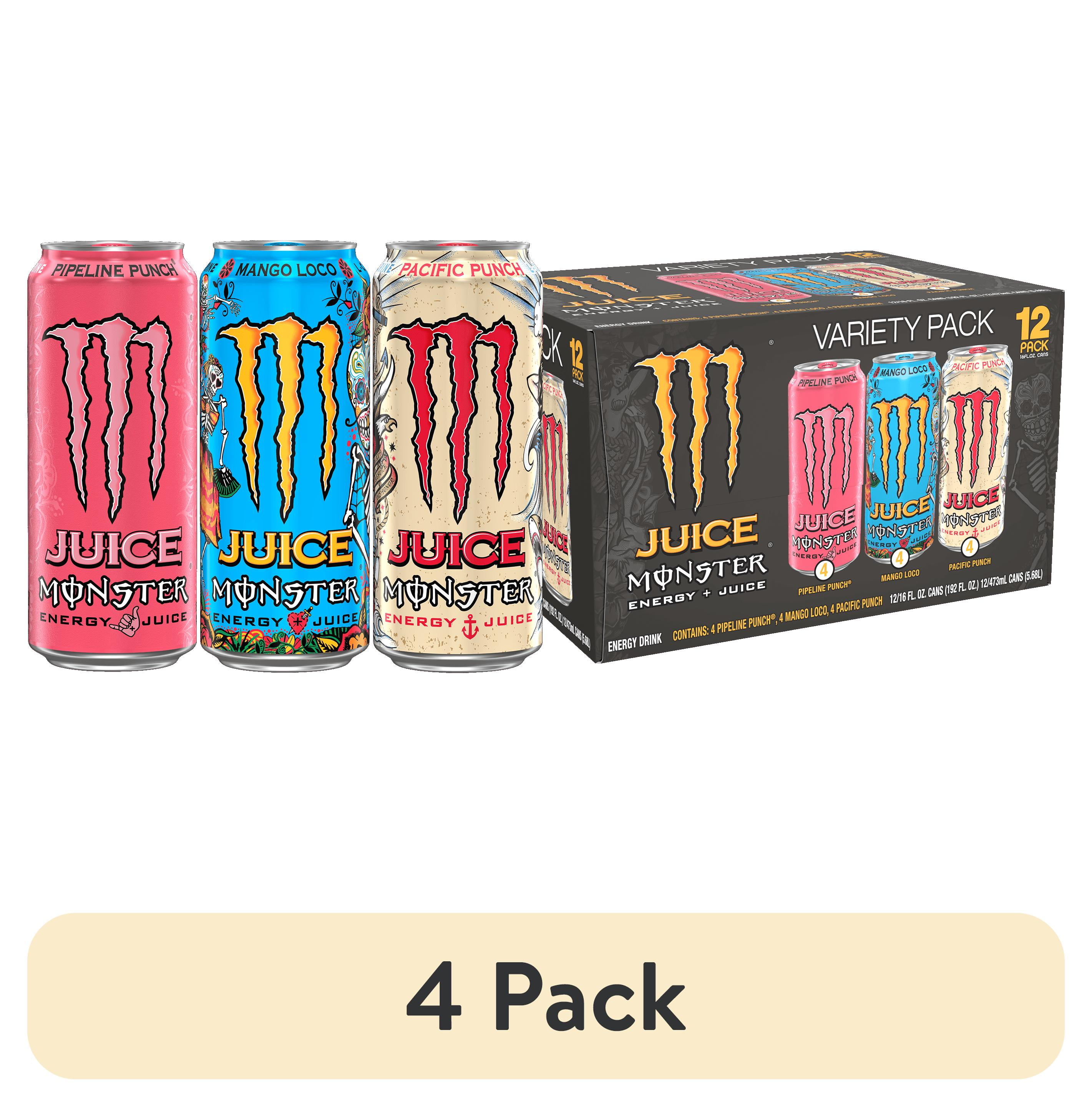 (4 pack) (12 Cans) Juice Monster VP, Mango Loco, Pipeline Punch ...