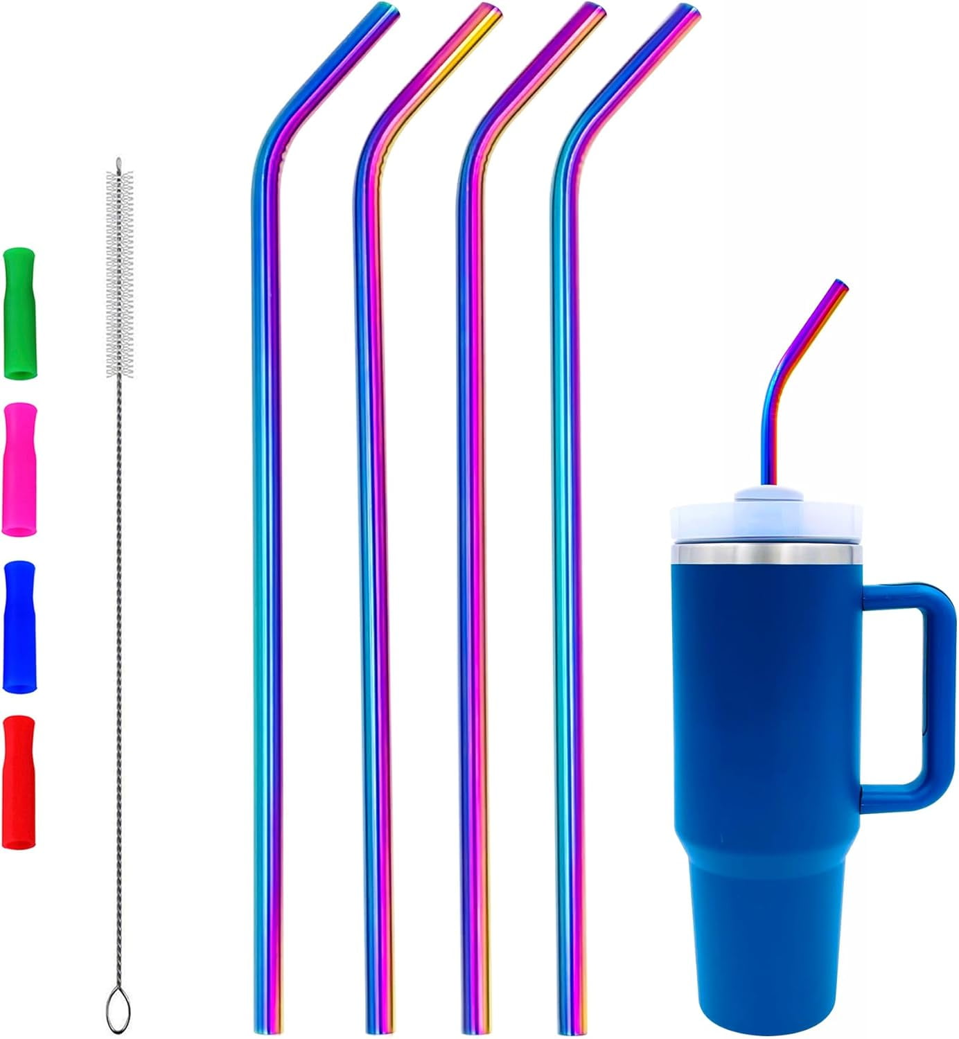 4 pack 14" extra long reusable colorful stainless steel metal bent ...