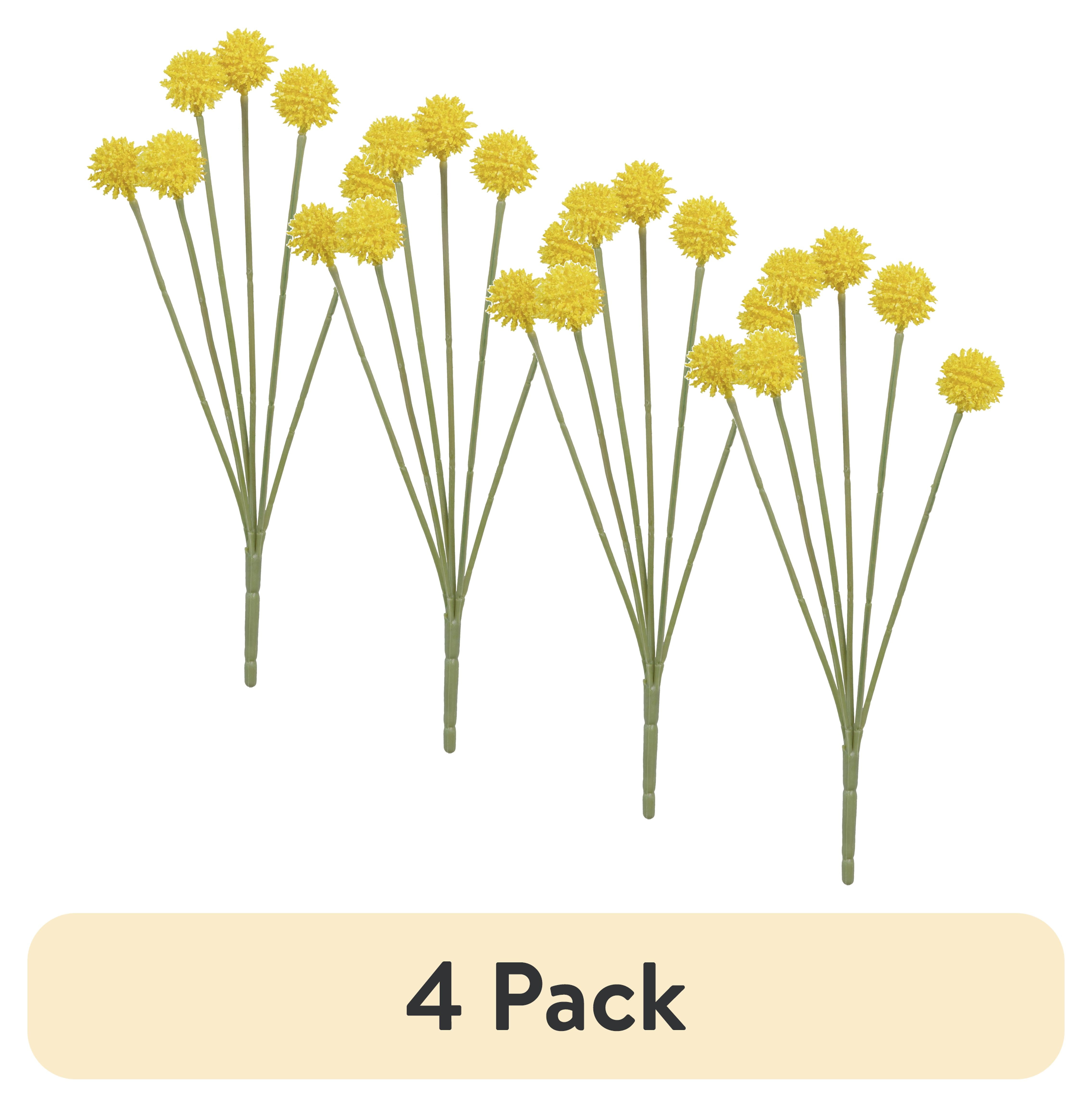 (4 pack) 14-inch Artificial Yellow 6 Heads Billy Button Pick, for ...