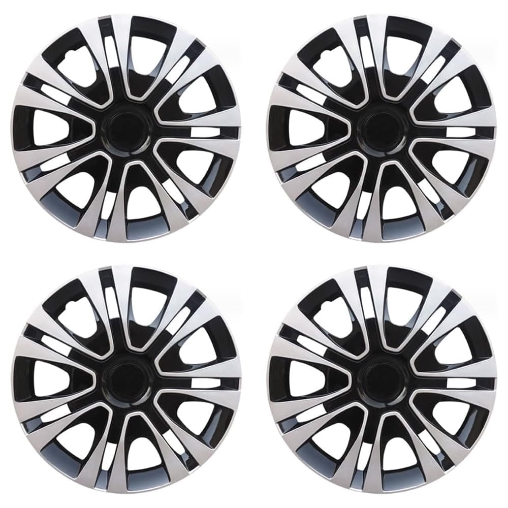 4 pack 15" Black with Silver Hubcap Wheel Cover Replacement Kit 15" Hub ...