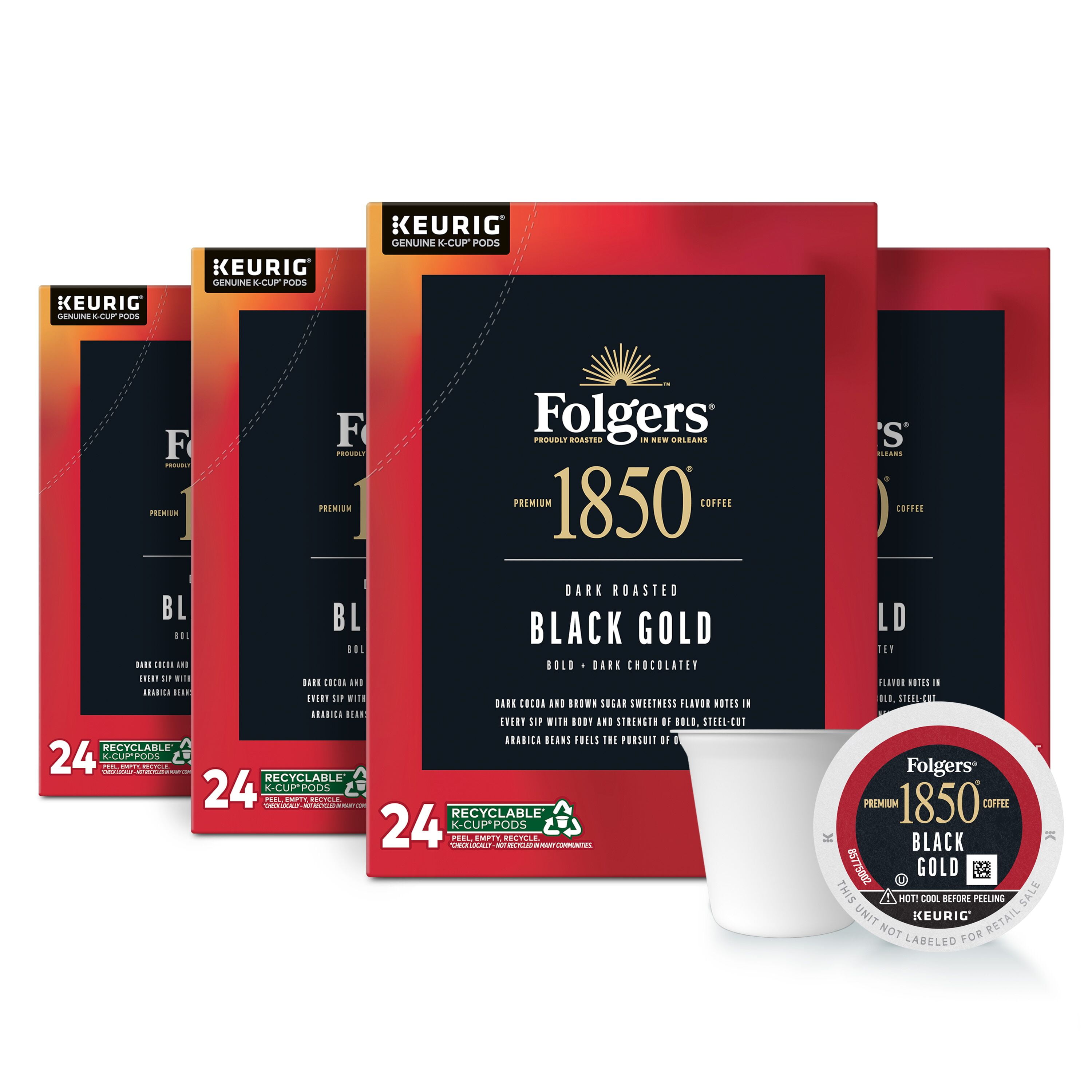 (4 pack) 1850 Black Gold, Dark Roast Coffee, Keurig K Cup Pods, 24 ...
