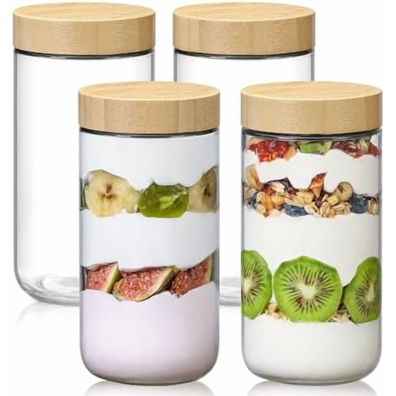 4-pack 24oz Glass jars with Airtight Lids, Overnight Oats Containers ...