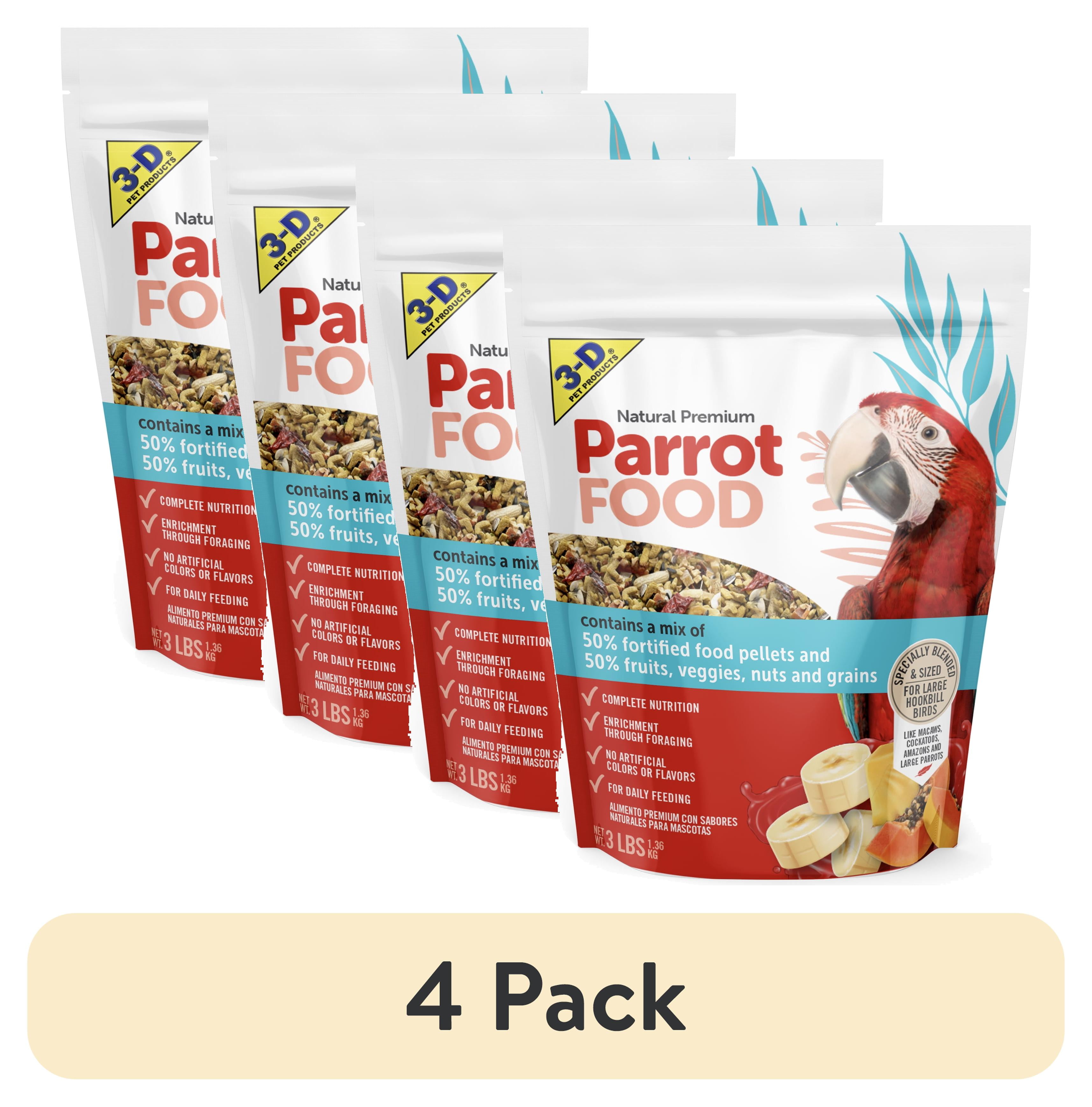 (4 pack) 3-D Pet Products Natural Premium Parrot Food, with Fortified ...