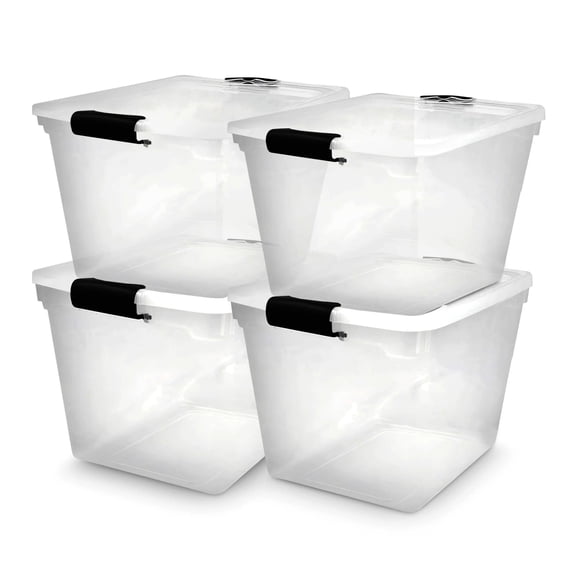 4-pack 31 Quart Latching Lid Clear Plastic Storage Organizer Bins Gray ...
