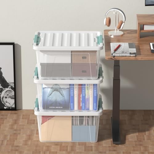 4-pack 35 Quarts Large Latching Storage Boxes, Clear Plastic Organizer ...