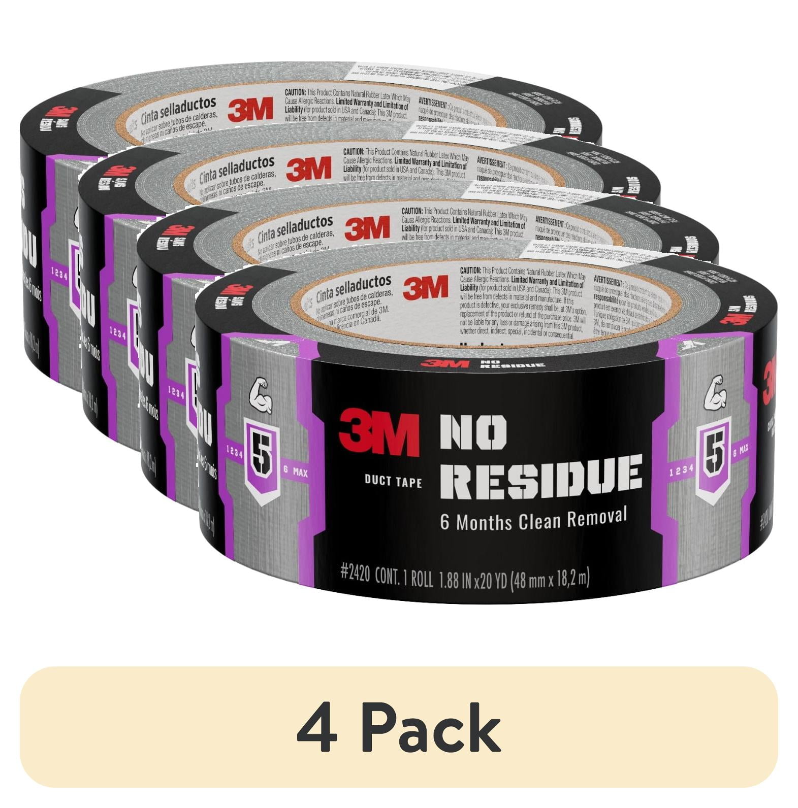 (4 pack) 3M No Residue Duct Tape, Silver, Removes Clean Up To 6 Months ...