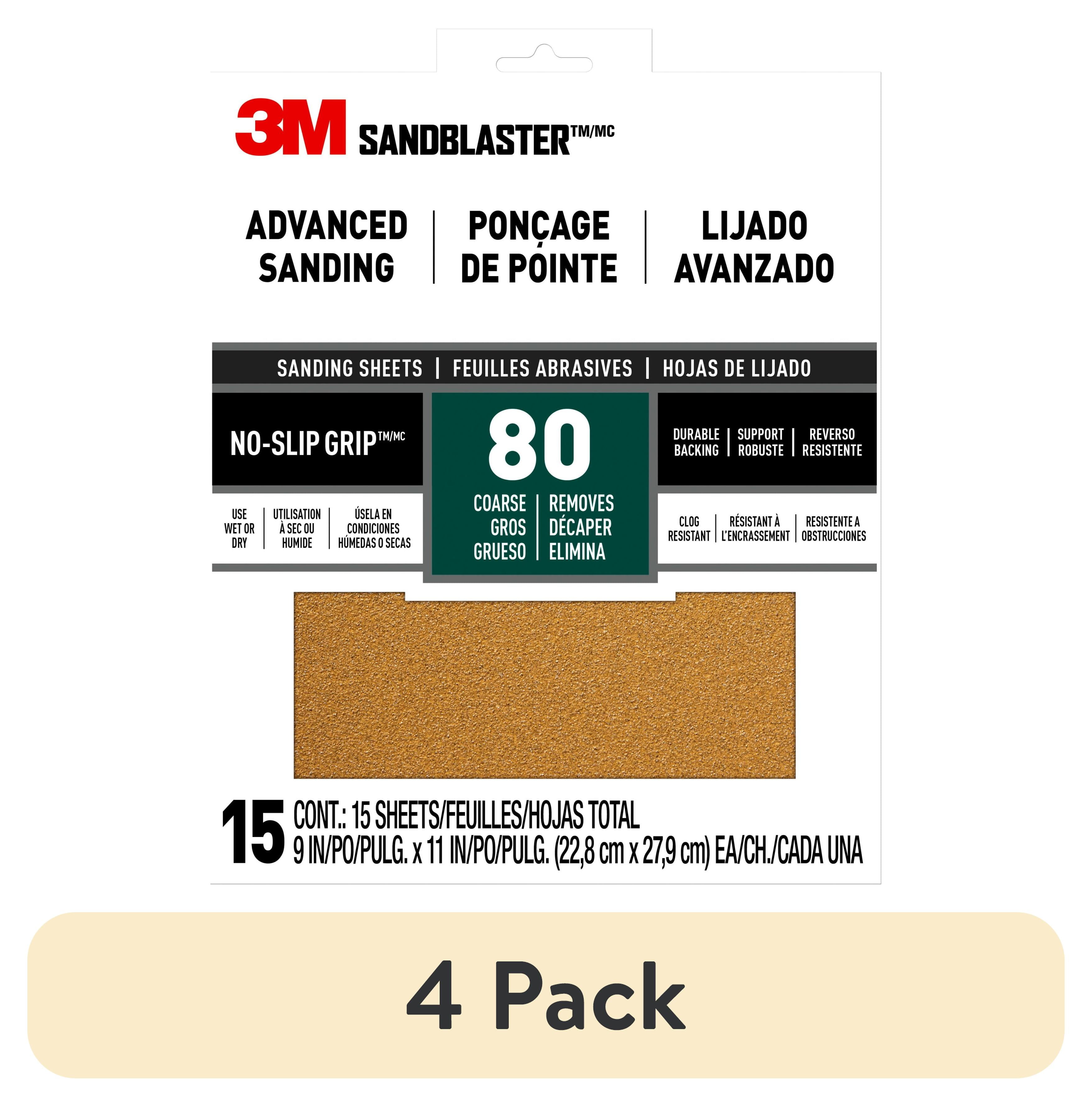 (4 pack) 3M Sandblaster No-Slip Grip Sandpaper, 9 in x 11 in, 80 Grit ...