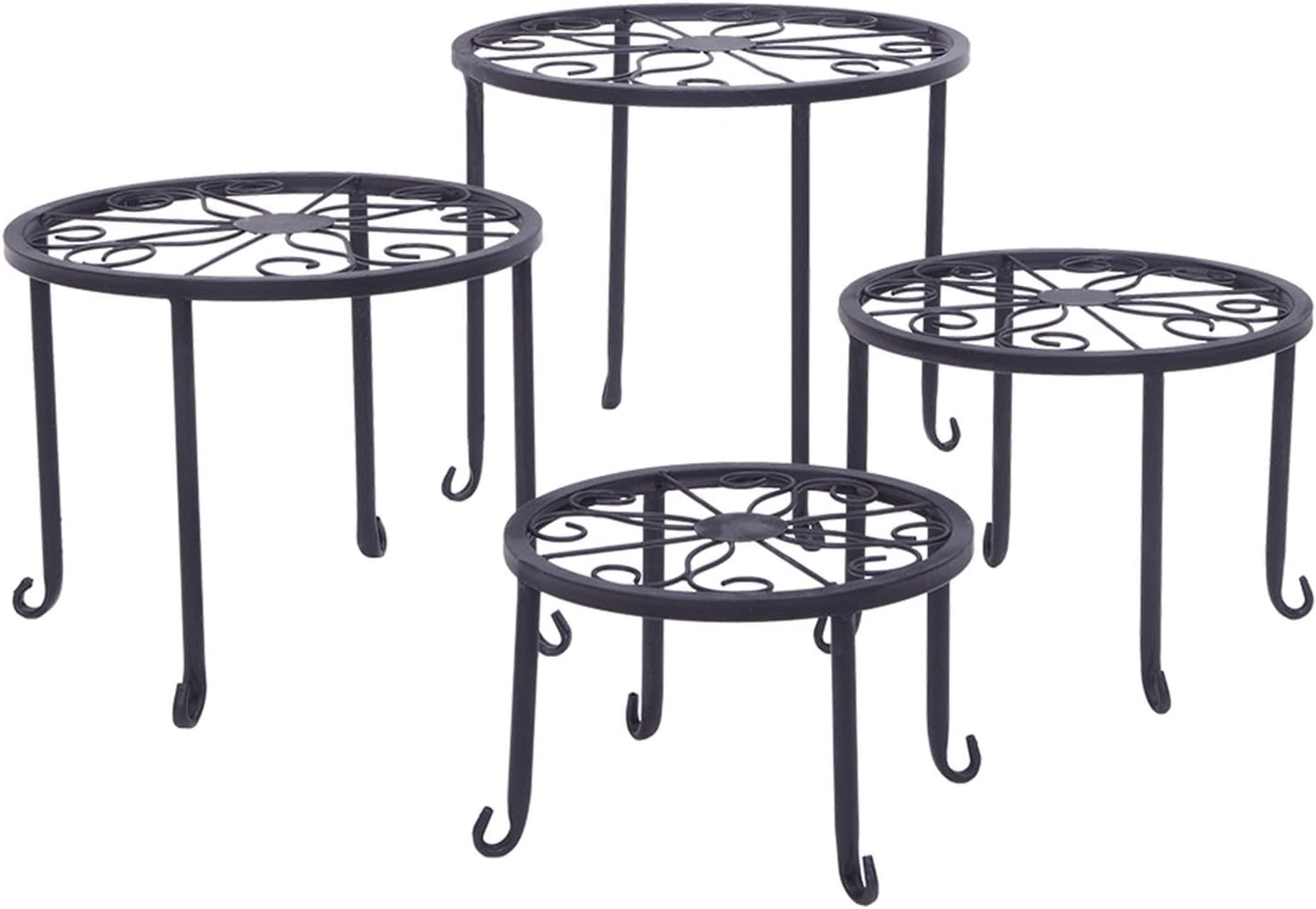 4-pack of 4-1 black painted circular patterned plant racks, circular ...