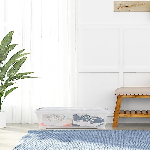 4-pack 40 Quarts Large Shallow Storage Bins, Plastic Under Bed Box ...