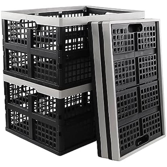 4-pack 42 Liter Collapsible Storage Crates, Large Plastic Folding Crate ...