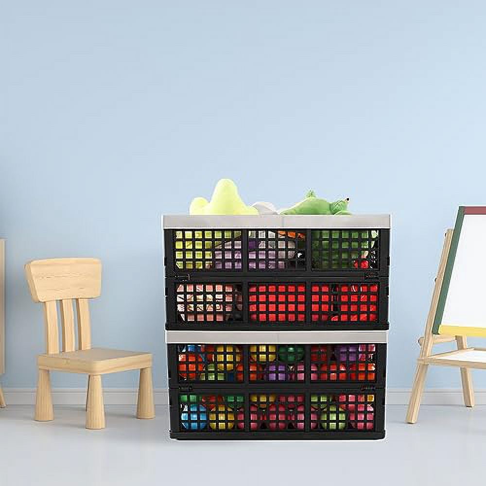 4-pack 42 Liter Collapsible Storage Crates, Large Plastic Folding Crate ...