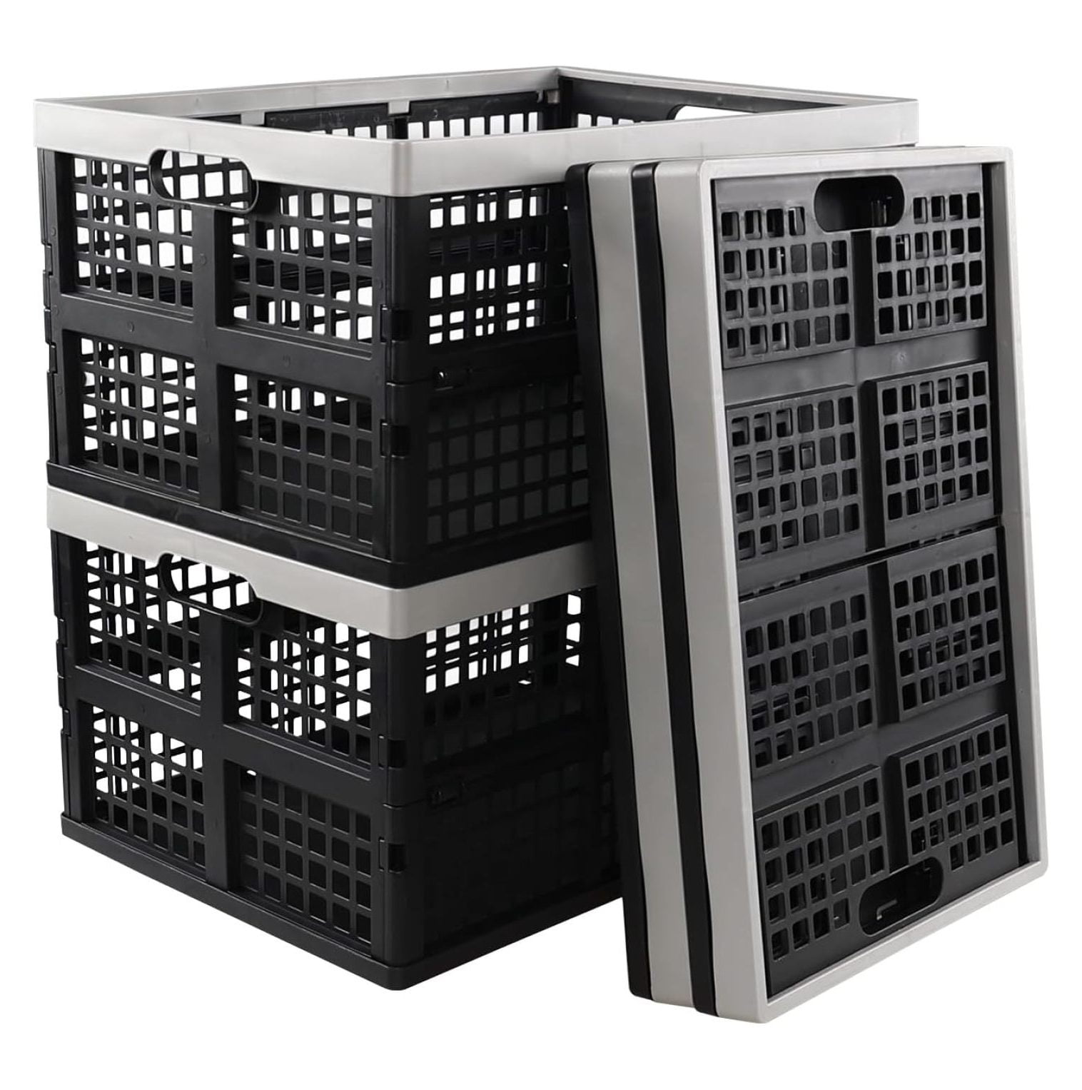 4-pack 42 Liter Collapsible Storage Crates, Large Plastic Folding Crate ...