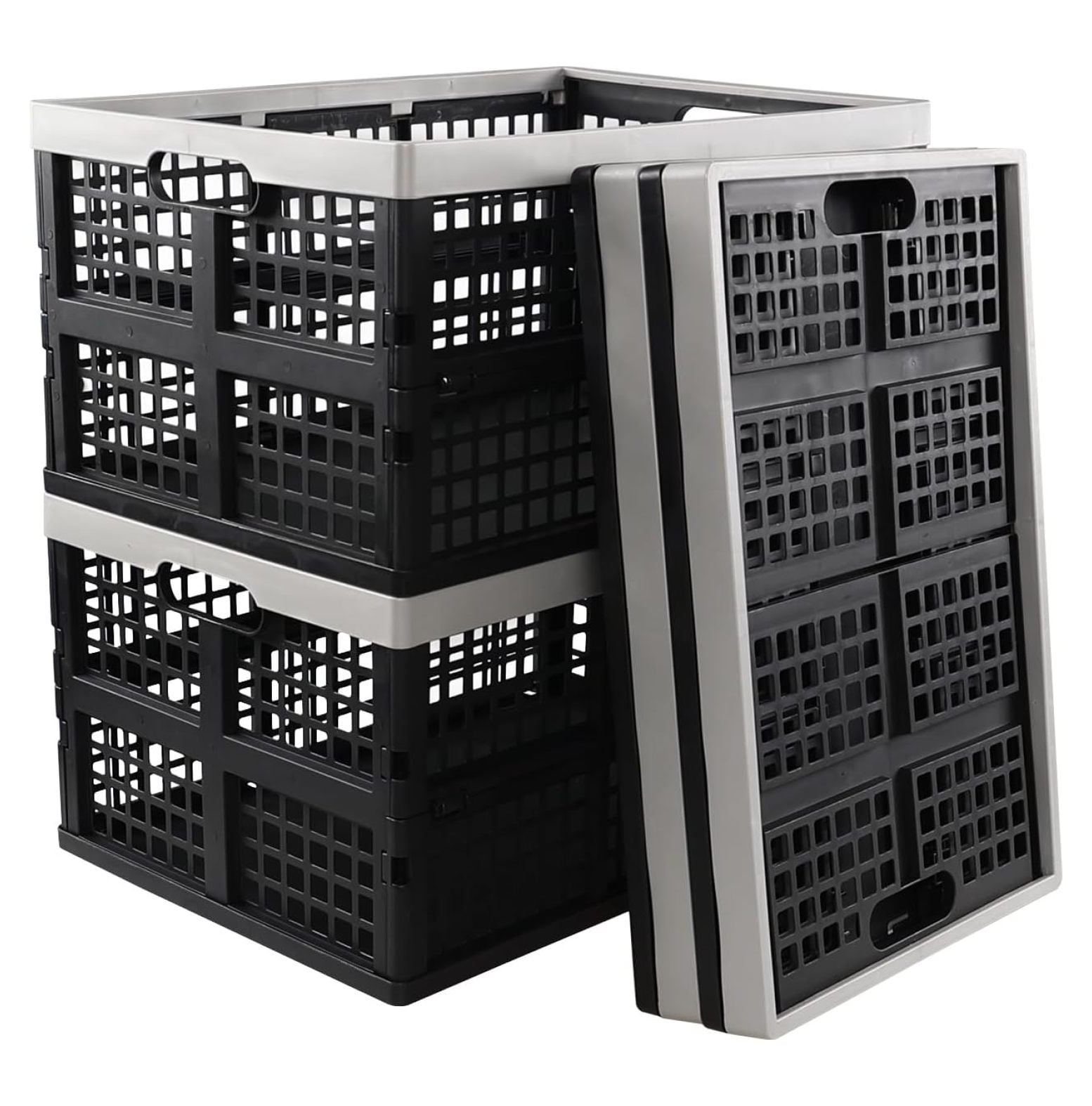 4-pack 42 Liter Collapsible Storage Crates, Large Plastic Folding Crate ...