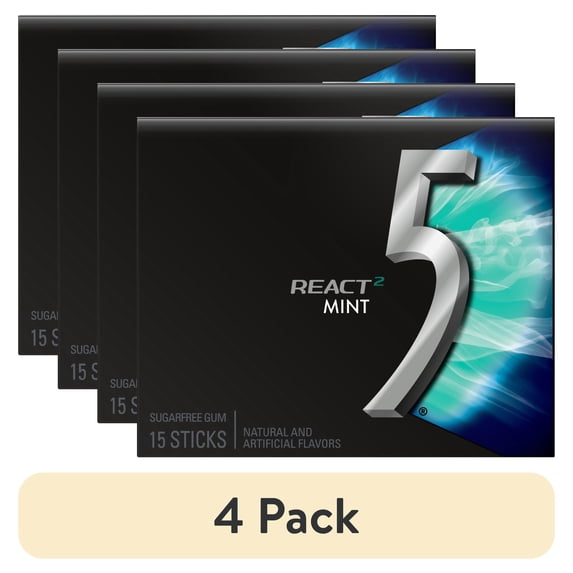 (4 pack) 5 Gum React Mint Sugar Free Chewing Gum - 15 Stick Pack ...