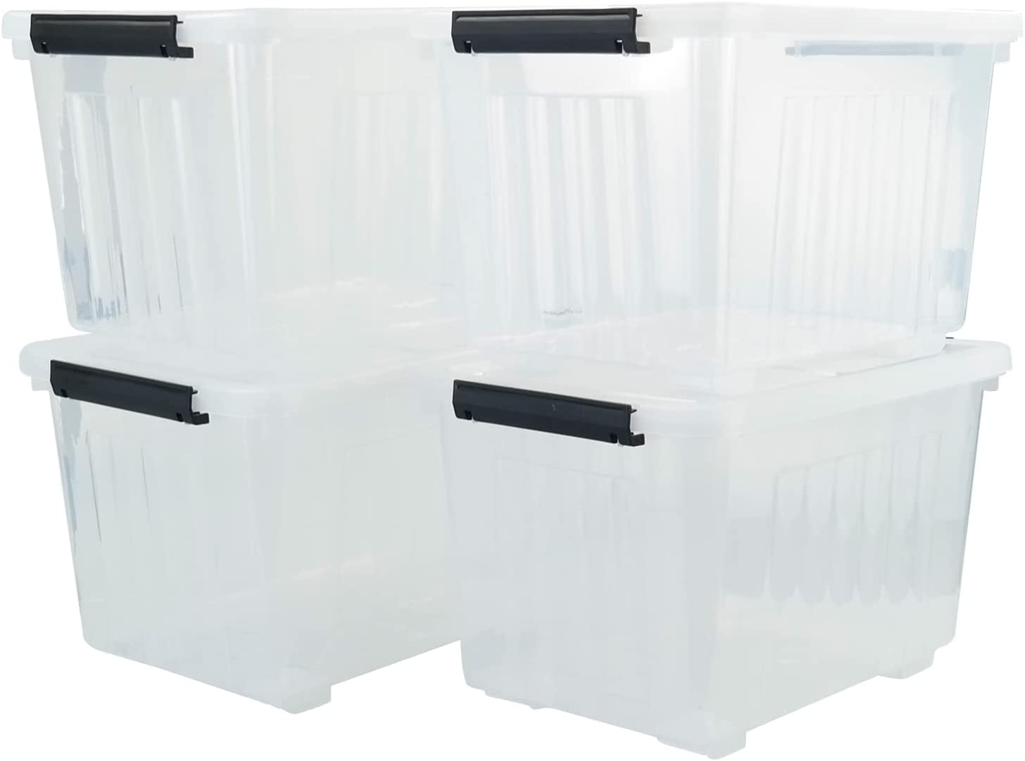4-pack 50 Quarts Storage Boxes with Wheels, Large Clear Plastic Bin ...