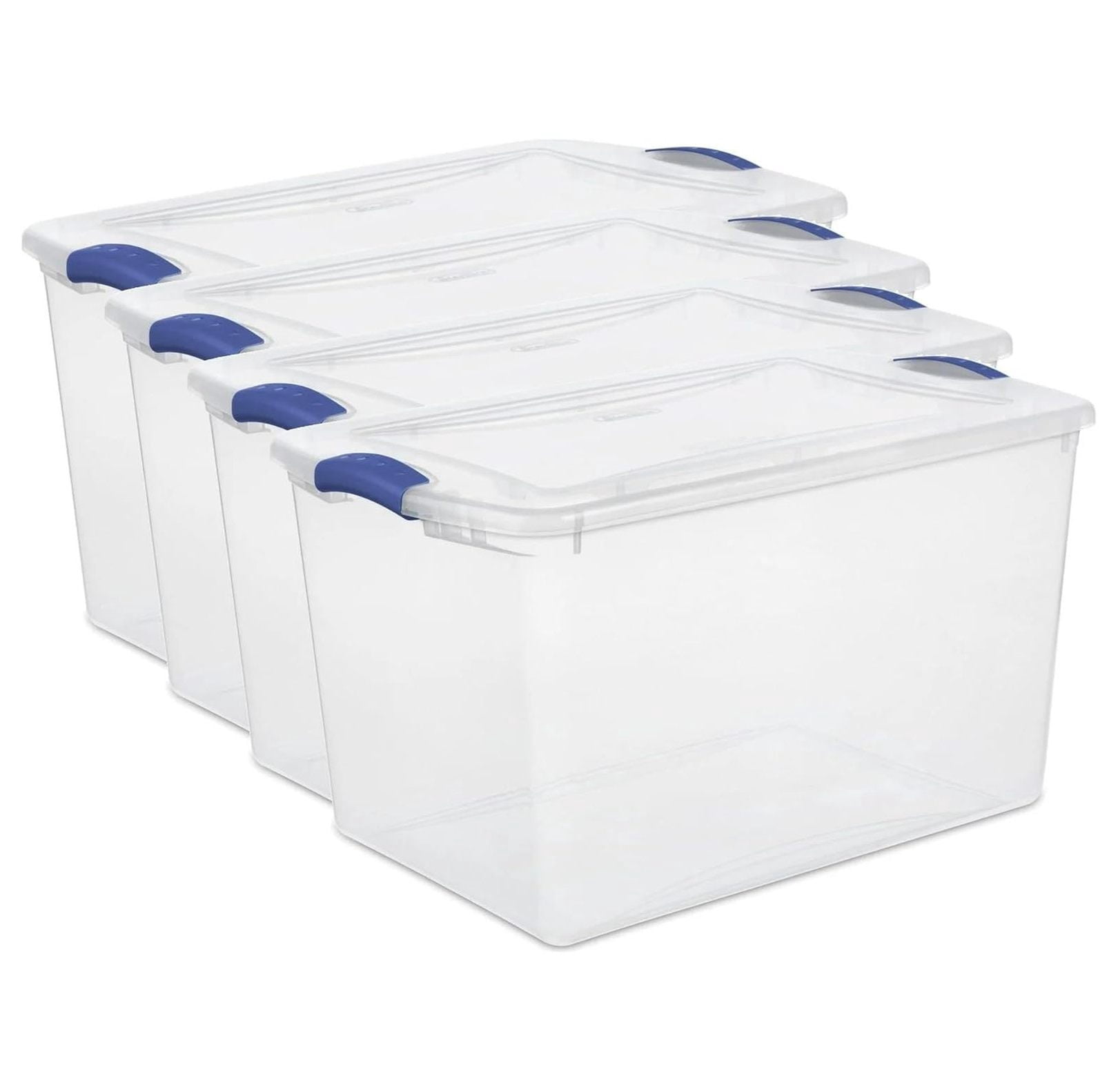 (4 pack) 66 Quart Clear Plastic Storage Container with Lid, Blue ...