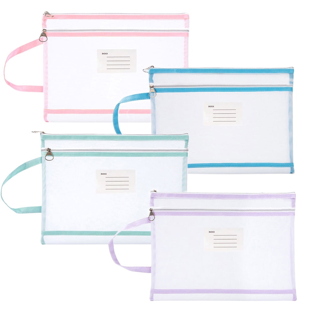 4-pack A4 file bag, double layer and handle mesh zipper bag, mesh ...