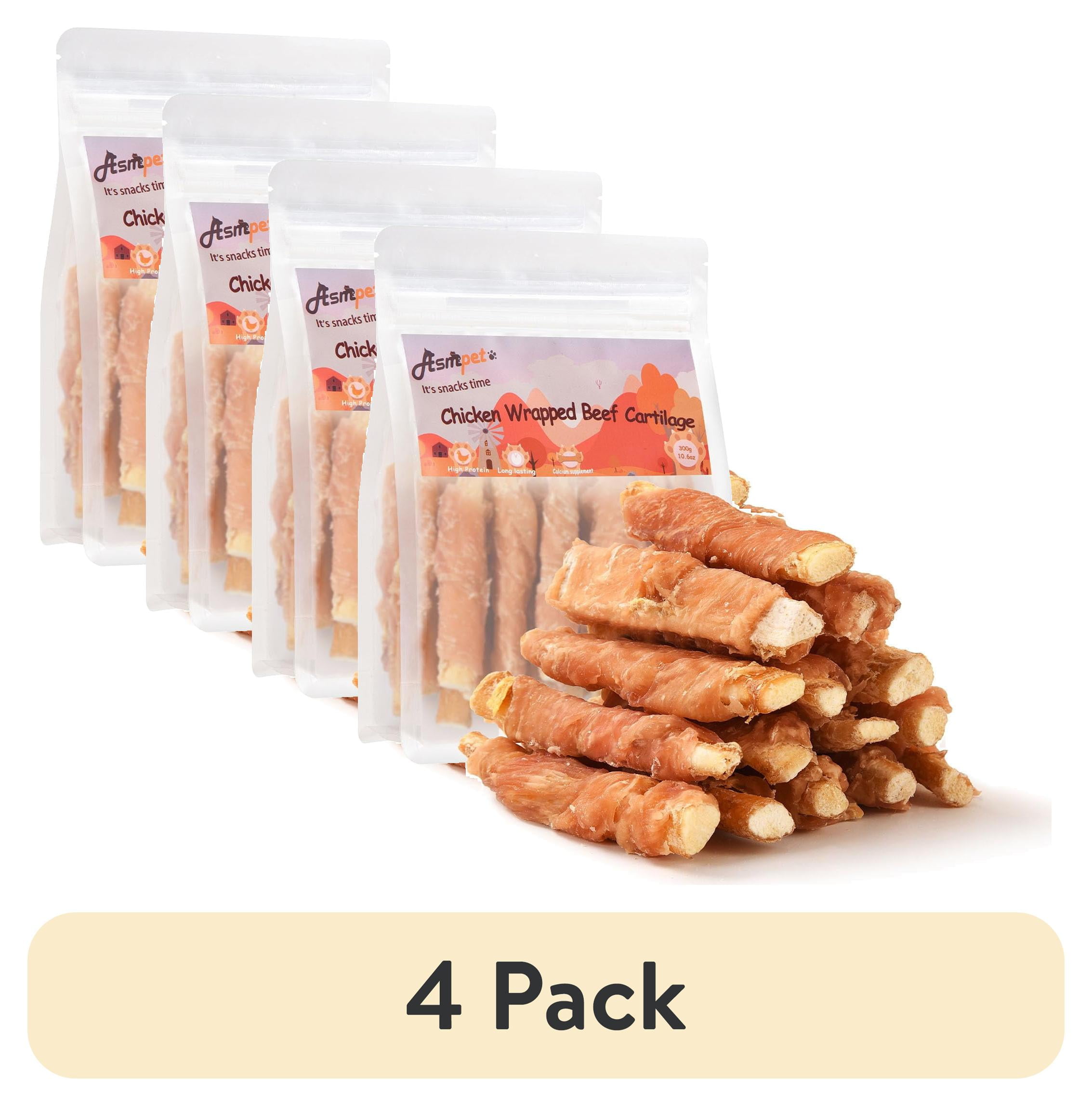 (4 pack) ASMPET Chicken Wrapped Beef Cartilage Dog Treats, High Calcium ...