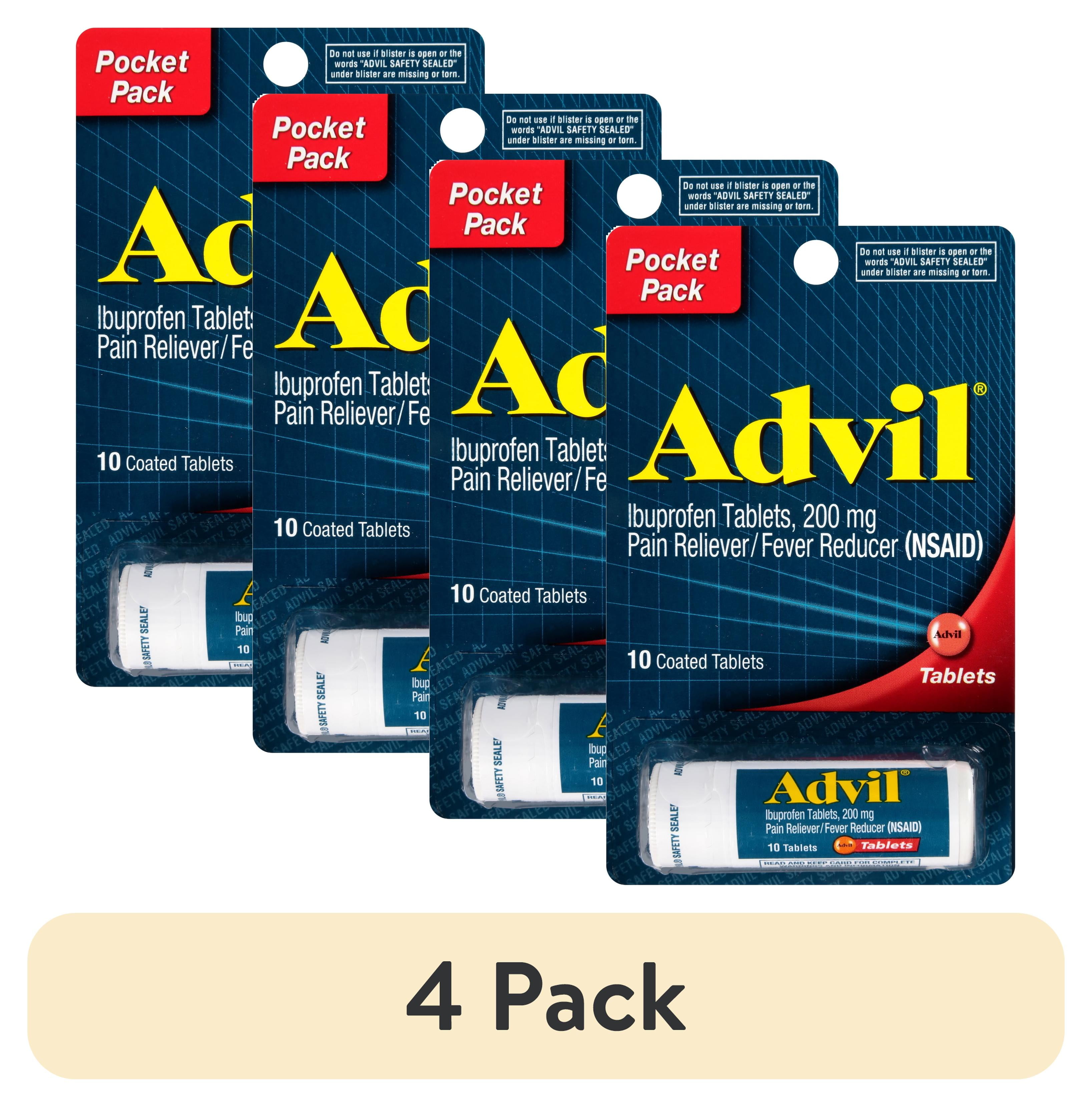 (4 pack) Advil Pain Relievers and Fever Reducer Coated Tablets, 200 Mg ...